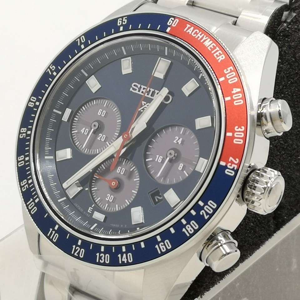 SEIKO PROSPEX SPEEDTIMER SBDL097 Pepsi Red Blue Chronograph Men Watch ...