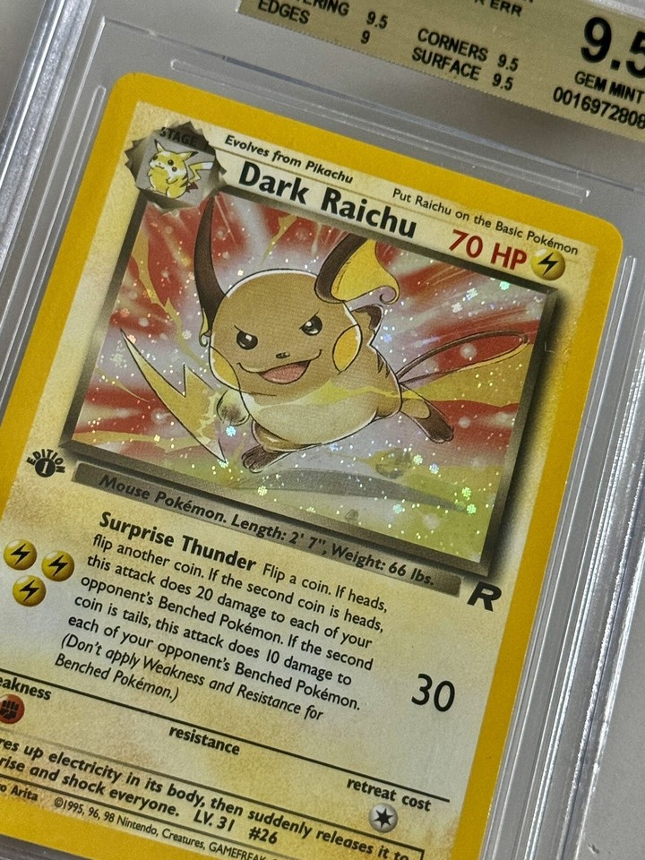 Pokémon BGS 9.5 Gem Mint Dark Raichu Holo 83/82 Team Rocket 1st Edition ...