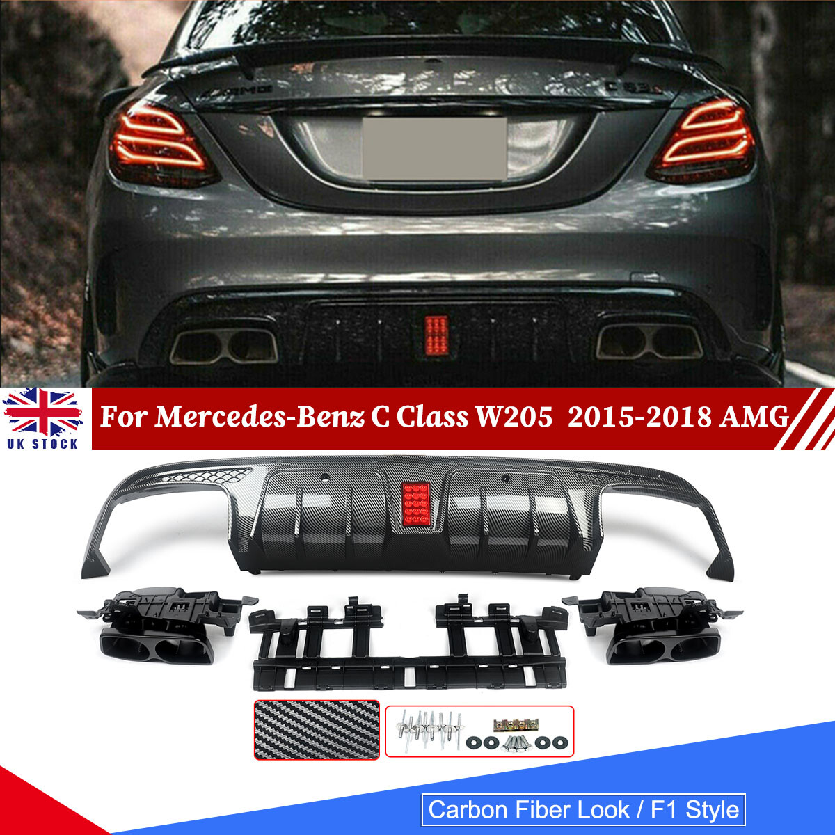 REAR BUMPER DIFFUSER FOR MERCEDES BENZ C CLASS W205 C63 AMG F1 LIGTH ...