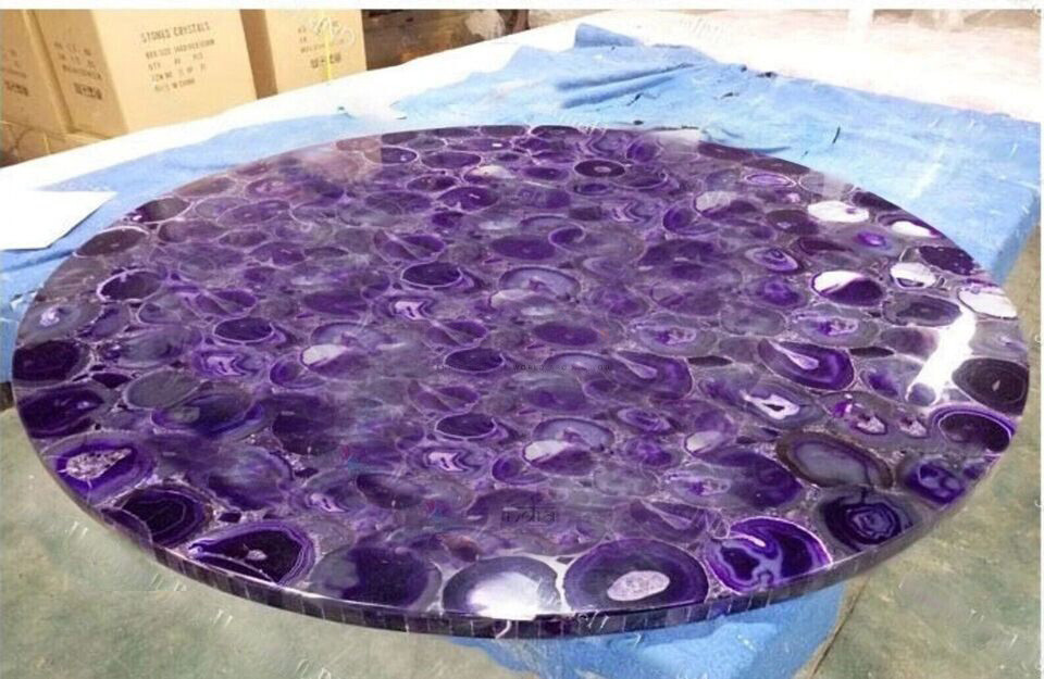 Round Purple Agate Coffee Table, Handmade Agate Stone Hallway Patio ...