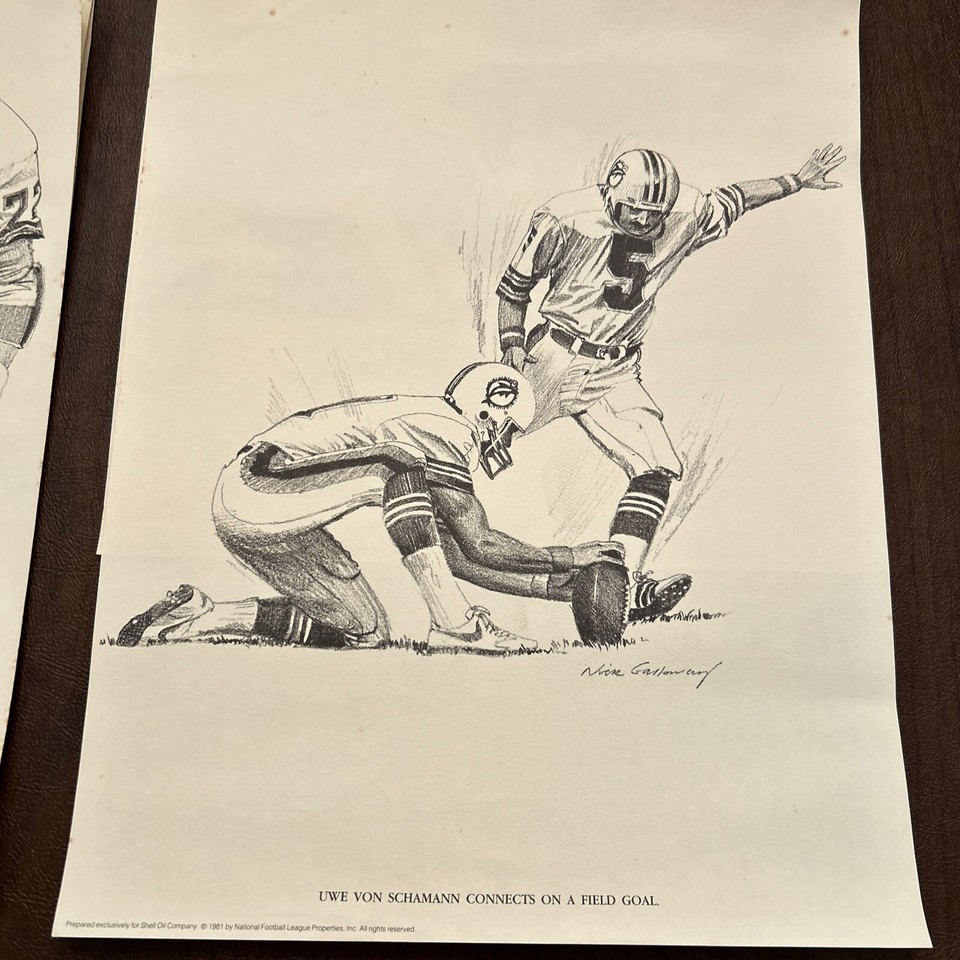 LOT 9 VINTAGE MIAMI DOLPHINS NICK GALLOWAY SKETCHES 1981 SHELL OIL/NFL ...