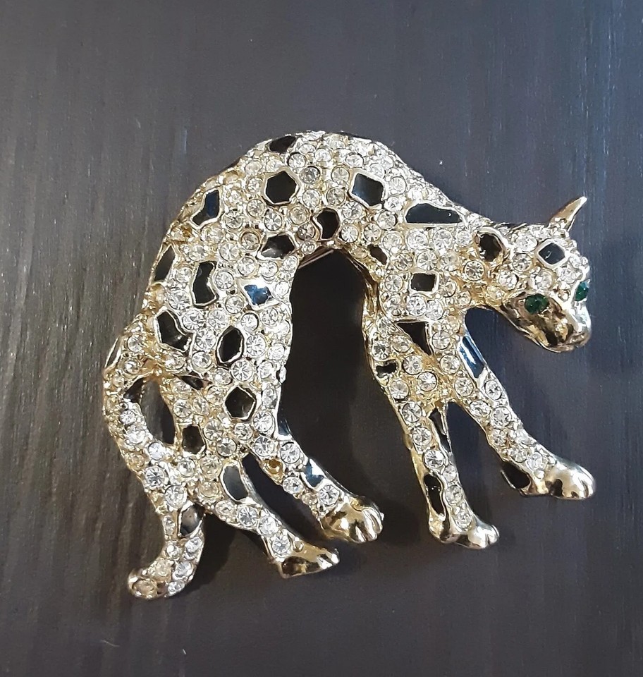 Vintage Rhinestone Enamel Panther Leopard Brooch Pin 2 in | eBay