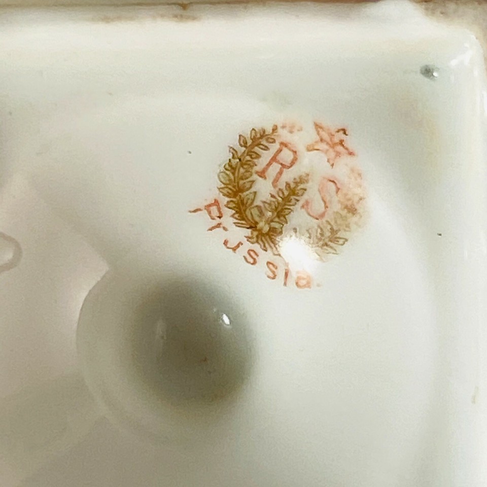 R S Prussia Rose Pedestal Creamer Square Base Gold Trim Wreath Mark As ...