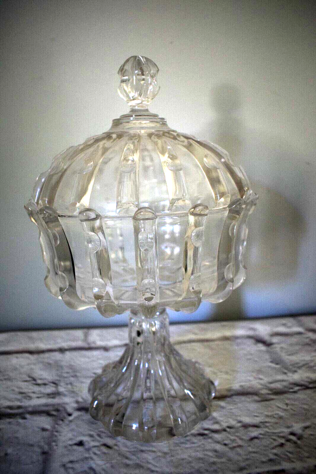EAPG Large Broken Column Rattan Covered Compote 13" Tall Antique Glass ...