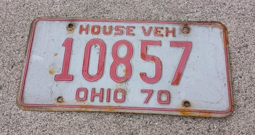 1970 Ohio 70 OH House Vehicle License Plate #10857 White/red Embossed ...