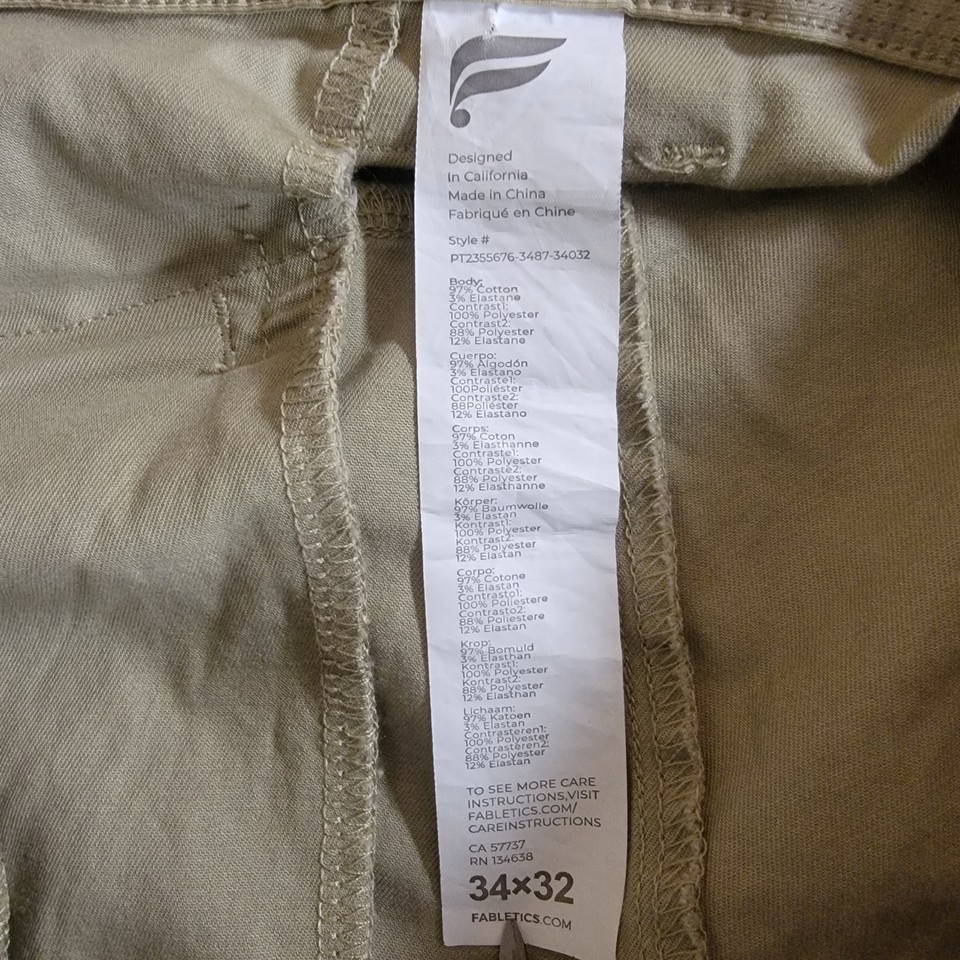 Fabletics The High Side Chino Pants Men's Size 34x32 Brown Slim Fit ...