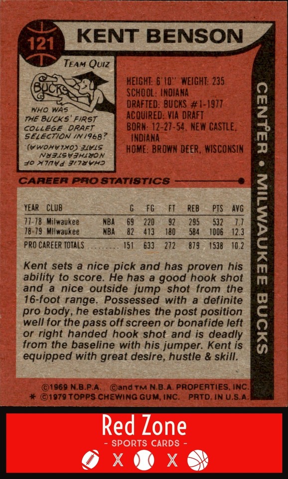 1979 Topps - #121 Kent Benson EX+ | eBay