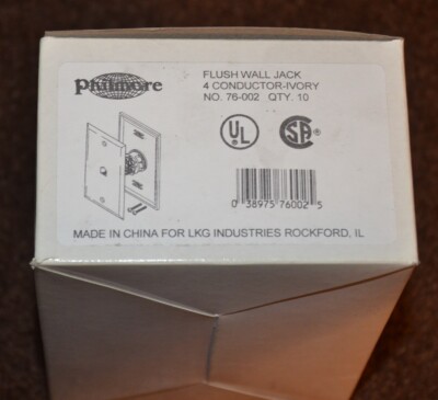 Philmore Flush modular telephone wall jack ivory 76-002 box of 10 4 ...