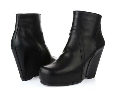 Womens Rick Owens Classic Black Leather Wedge Platform Ankle Womens Rick Owens Classic Black Leather Wedge Platform Ankle