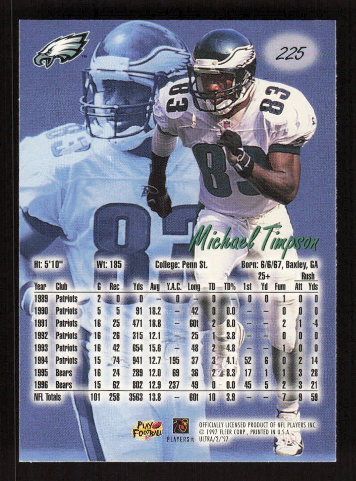 1997 Fleer Ultra #225 Michael Timpson Philadelphia Eagles | eBay