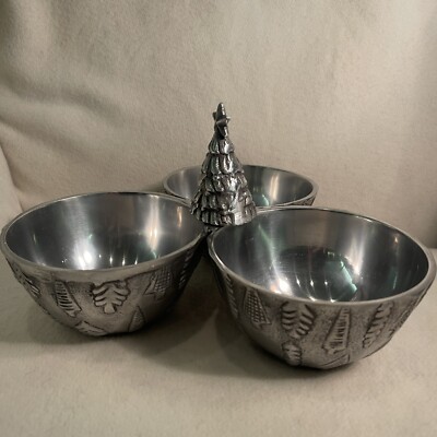 Crate and Barrel 3 Section Silver Bowl Christmas Tree Snack Tray ...