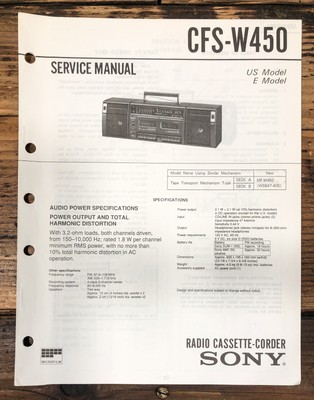 Sony CFS-W450 Radio Service Manual *Original* | eBay