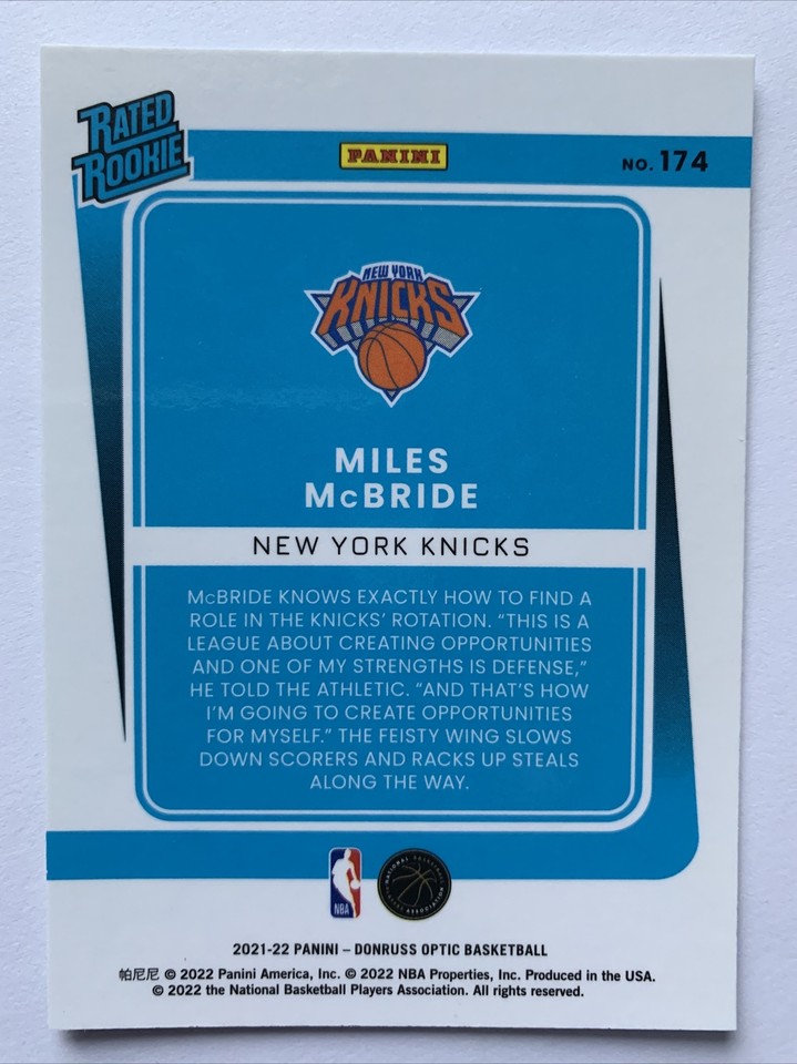 2021-22 Panini Donruss Optic #174 Miles McBride Rated Rookie New York ...