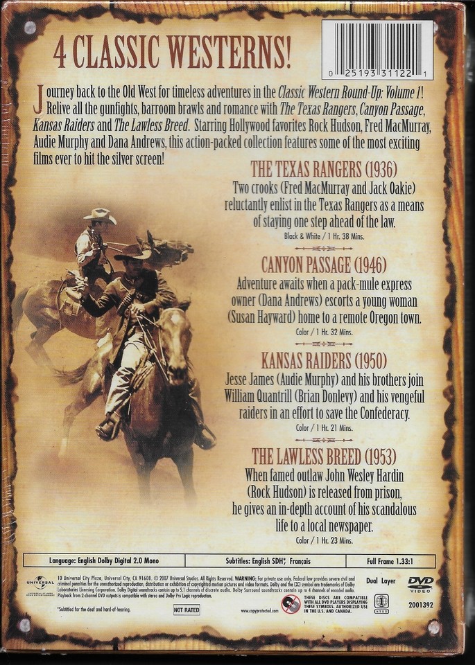 Classic Western Round-Up Volume 1, 4 Classic Westerns DVD 2007 New ...