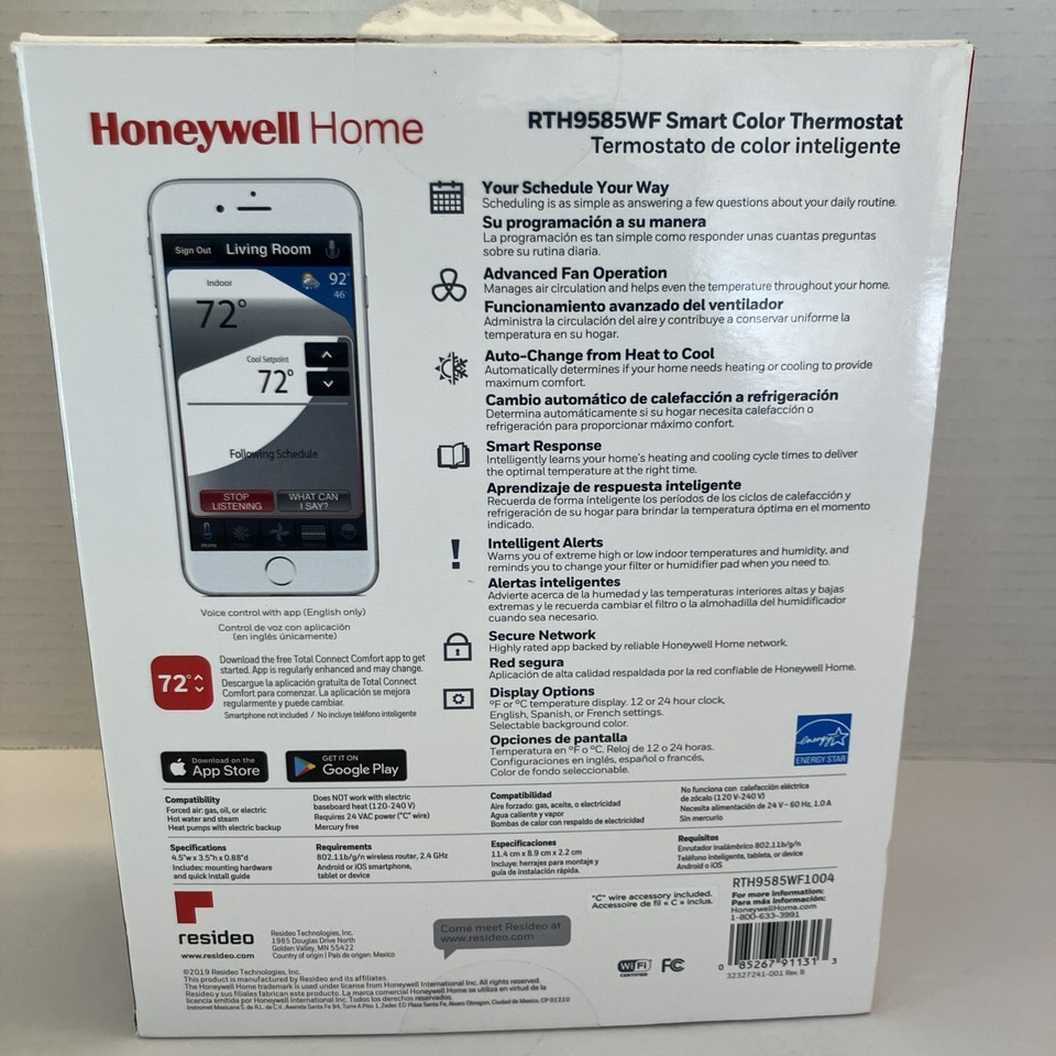 Honeywell Home RTH9585WF1004 Wi-Fi Smart Color Thermostat, 7 Day ...