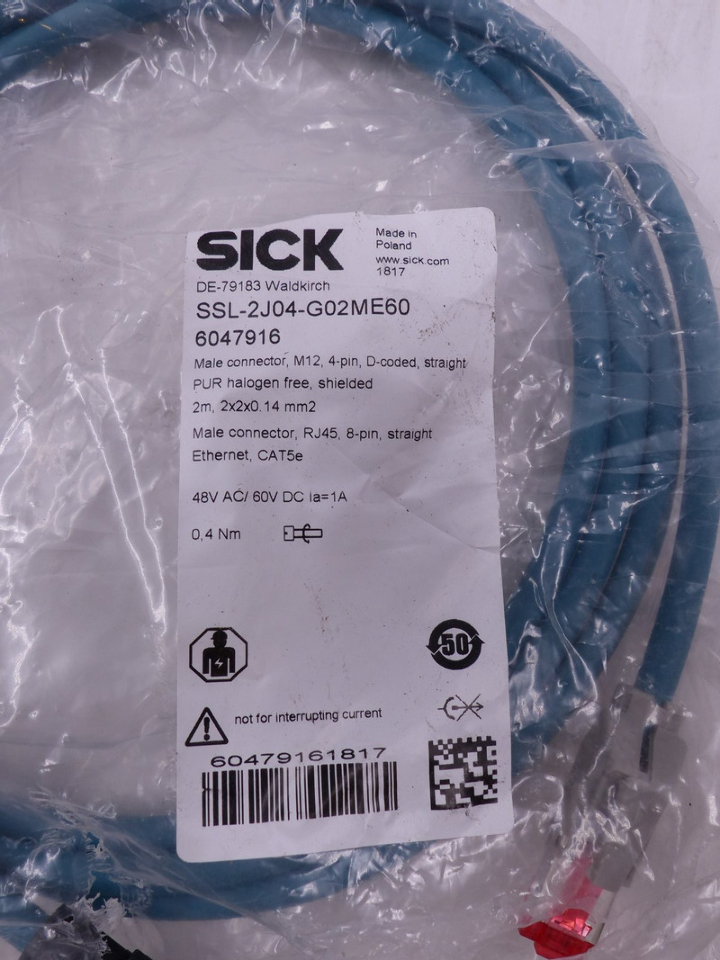 SICK CONNECTION CABLES - MALE 4-PIN M12 DCODED TO MALE RJ45 SSL-2J04 ...