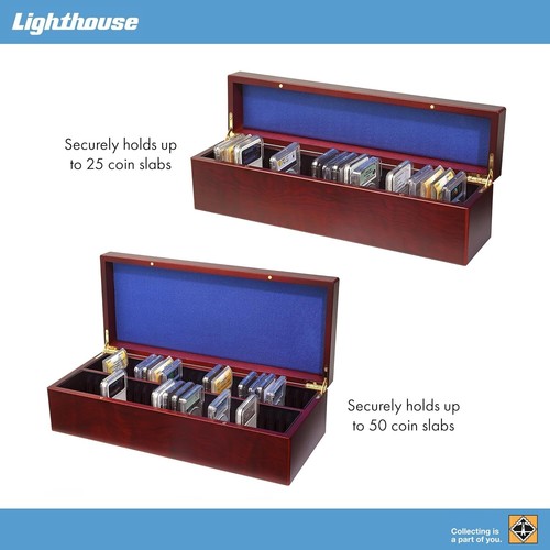 Storage Box for 25 Certified Graded NGC PCGS Coin Slabs Lighthouse Wood ...