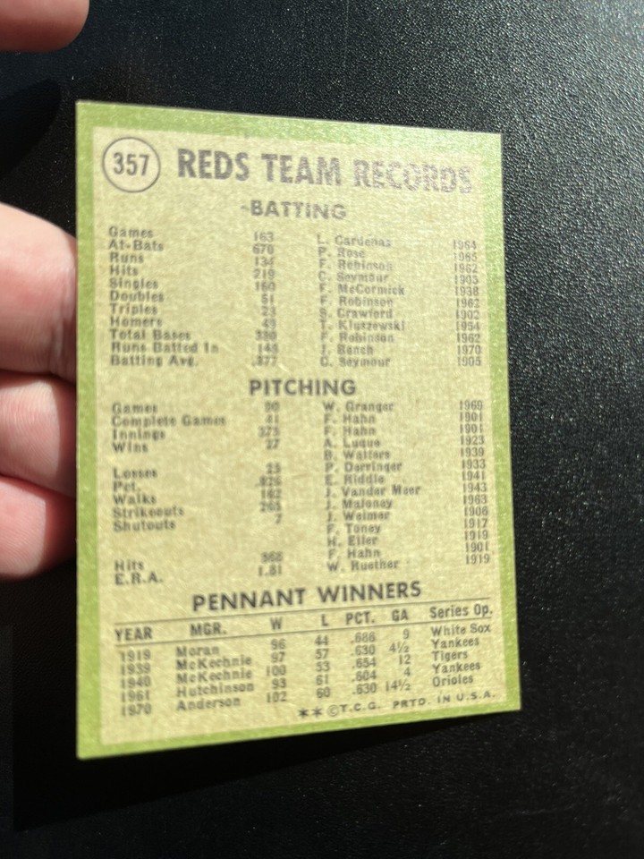 1971 TOPPS #357 CINCINNATI REDS TEAM CARD W/BENCH—SHARP💥*** (tgcs) | eBay