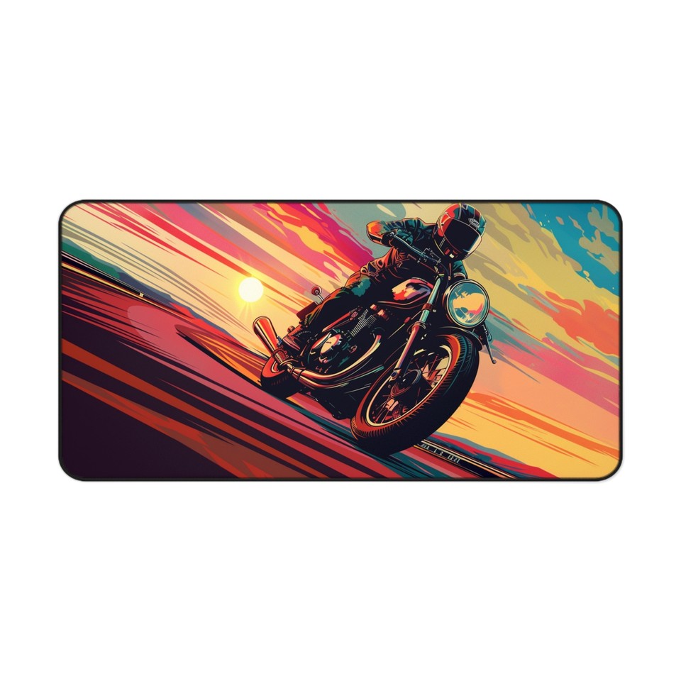 XL Desk Mat Motorcycle Riding Dreamscape with Retro Vibes Mouse Pad ...