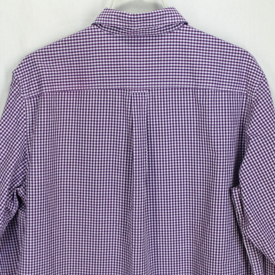 Chaps Easy Care Shirt Mens Size L Purple White Check Long Sleeve Button ...