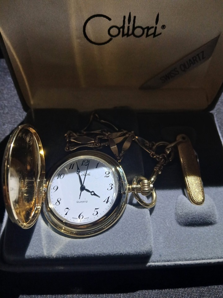 Colibri Swiss Quartz Yellow Gold Pocket Watch with Chain & Folding ...