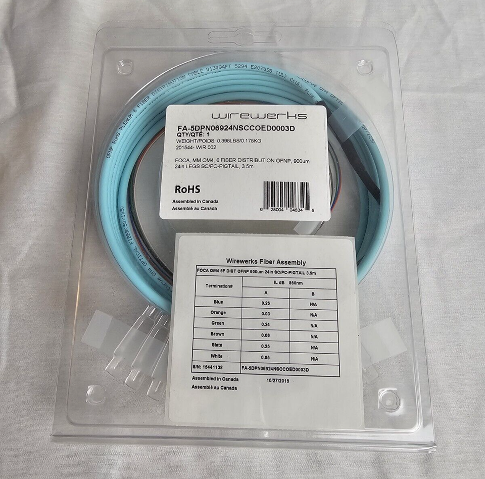 Wirewerks SC/PC Pigtail Multimode OM4 OFNP 6 Fiber 900um 24" Legs 3.5 ...