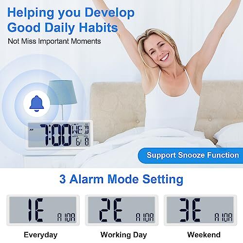 Bluetooth Time Sync Digital Wall Clock Battery Operated with Backlight ...