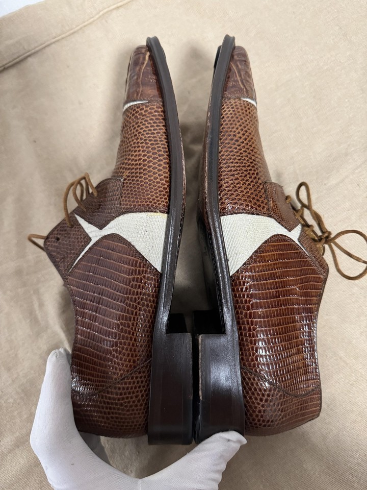 David Eden Dress Shoes Mens Size 9 Brown White Genuine Crocodile ...