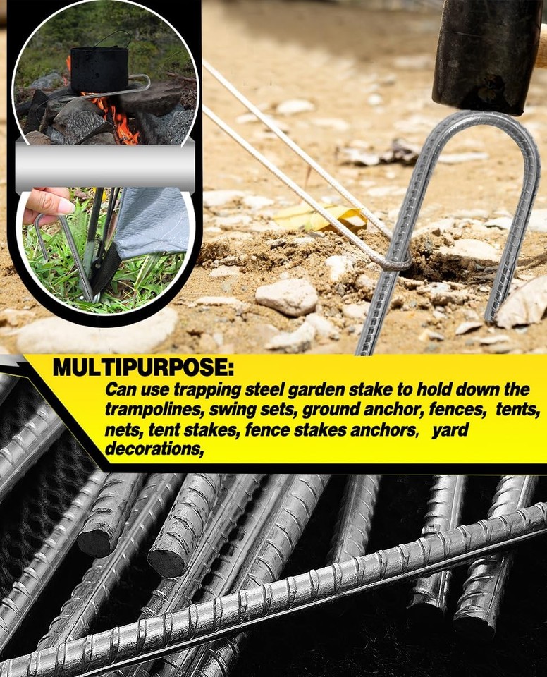 12 Inch Rebar Stakes 8 Pack Ground Stakes J Hook Tent Stakes Heavy Duty ...