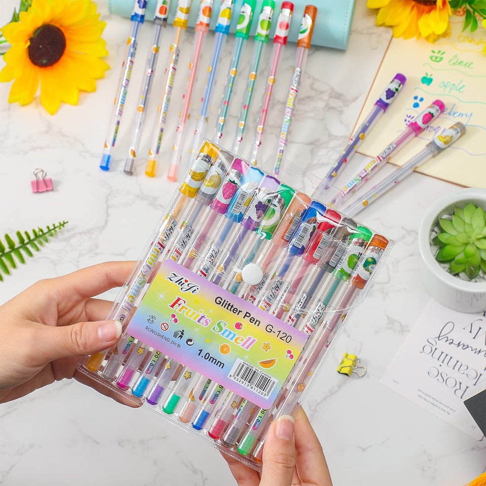 144 Pcs Scented Glitter Gel Pens Multicolor Fun Cute Fruit Scented Pens ...