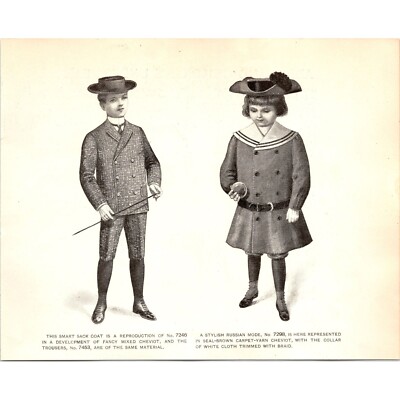 1903 Edwardian Era Childrens Fashion Original Vintage Paper Print Boy ...