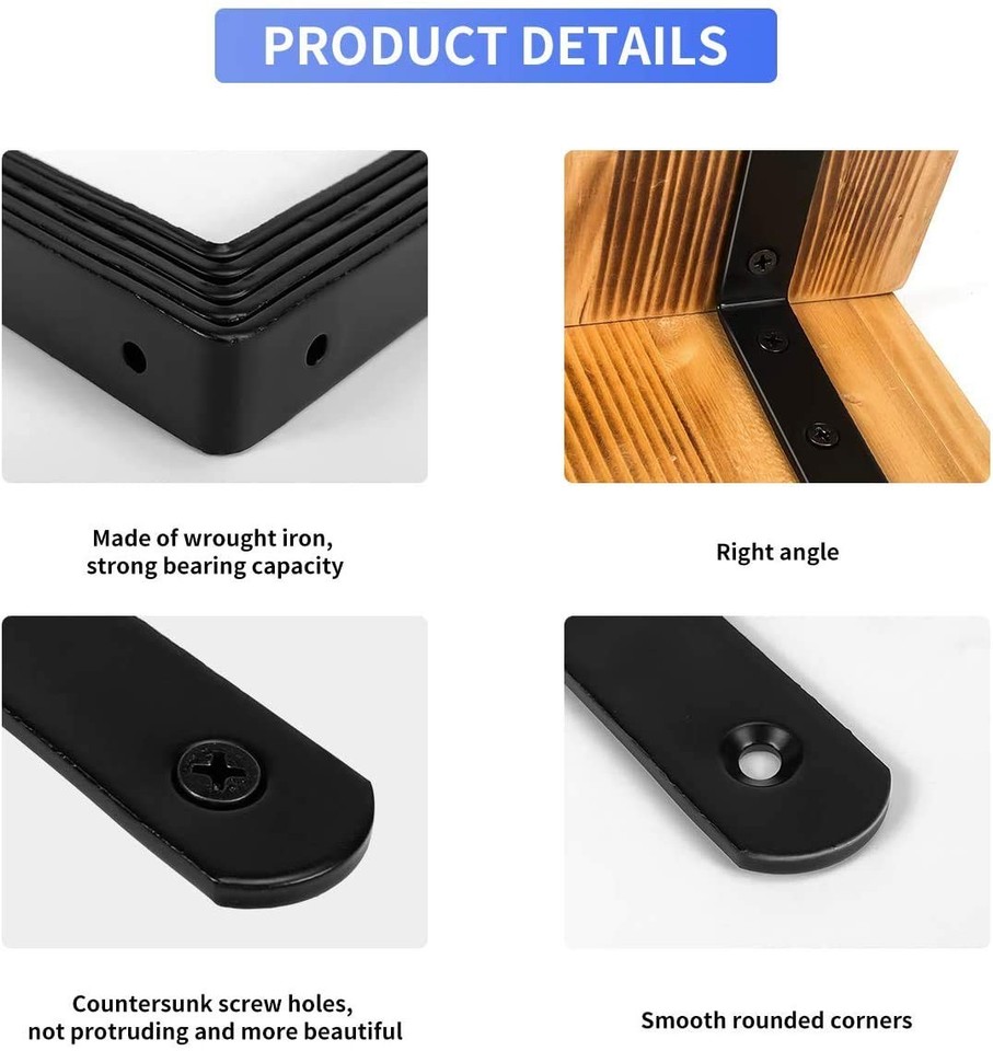 20 PCS Black Corner Bracket Heavy Duty Shelf Brackets 5 x 3 Inch L ...