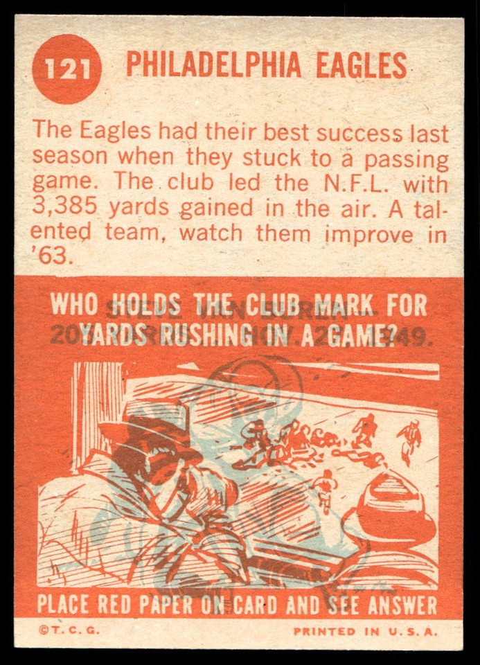 1963 Topps #121 Philadelphia Eagles Team Card EX-EXMINT SET BREAK! | eBay