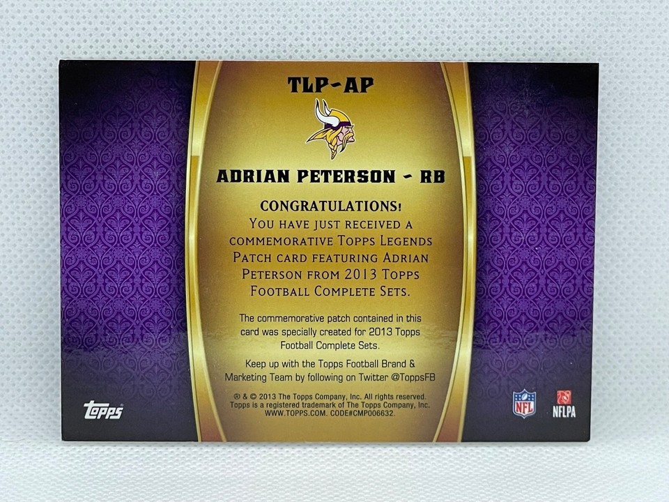 331. Adrian Peterson 2013 Topps Commemoritive Legends Patch #TLP-AP | eBay