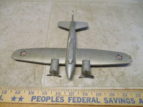 VTG Antique Wood Folk Art Model Airplane Homemade Twin Prop Plane WWII ...