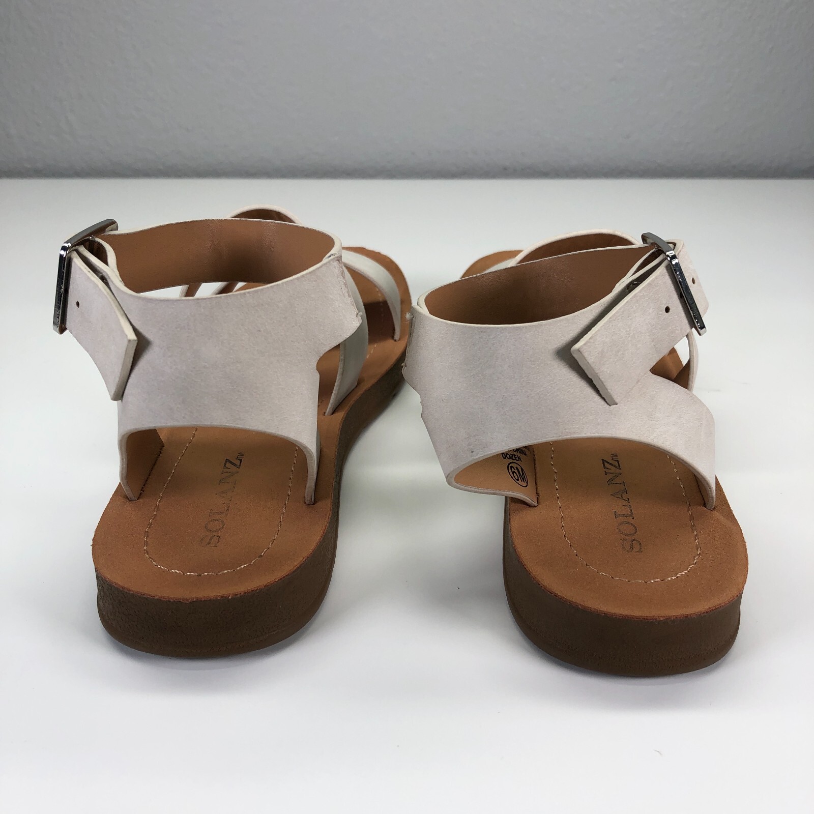 Solanz Ankle Strap Sandals Beige Womens Sz 6M Flat Shoes Open Toes | eBay