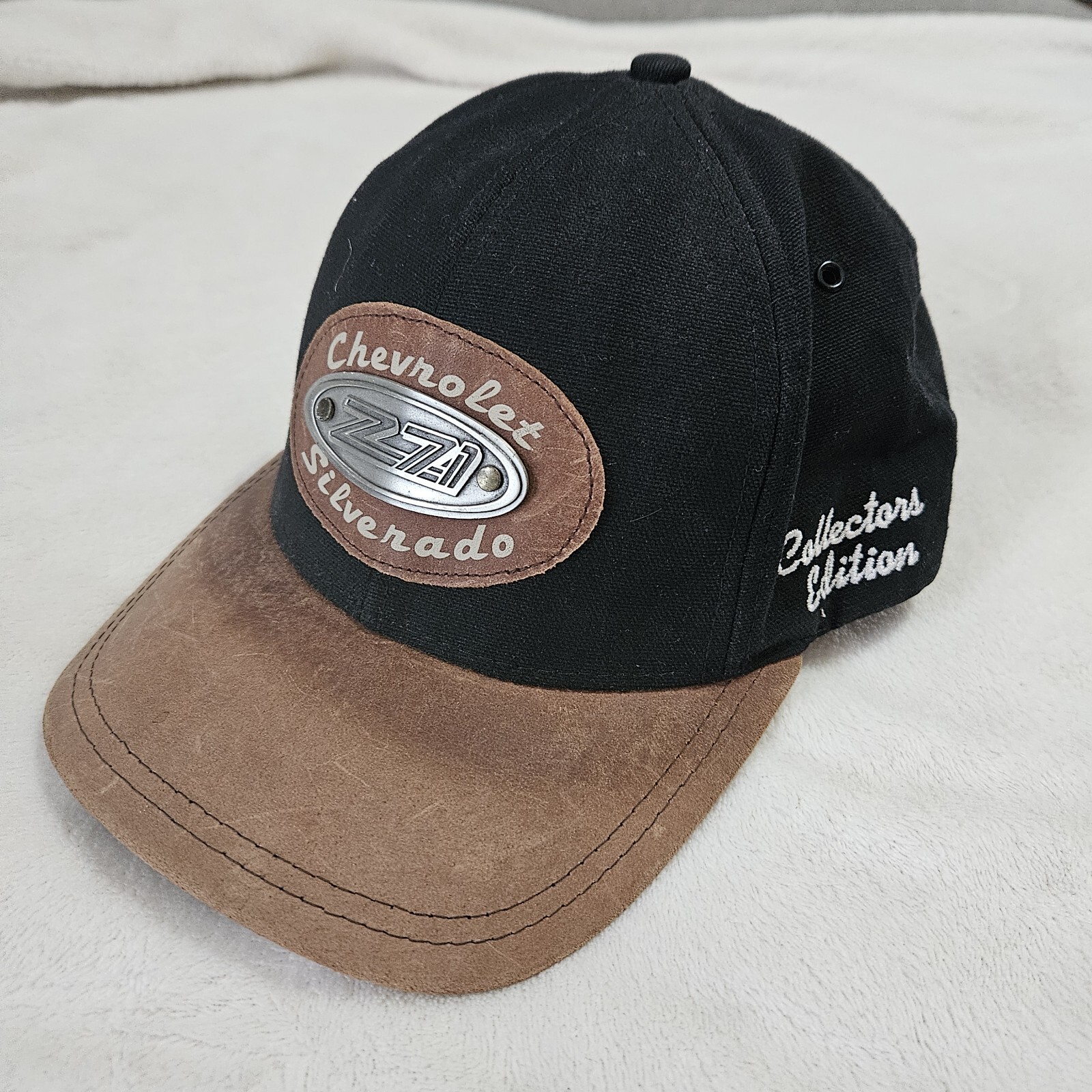 Chevy Silverado Z71 Hat Black Brown Leather Trucker C… - Gem