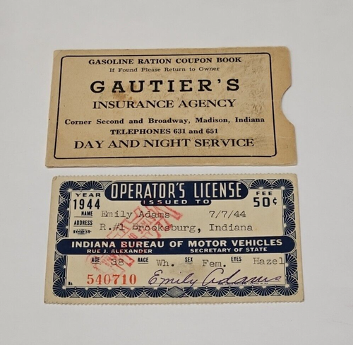 1944 Indiana Driver License -Paper Motor Vehicle Driver's License -(sf ...