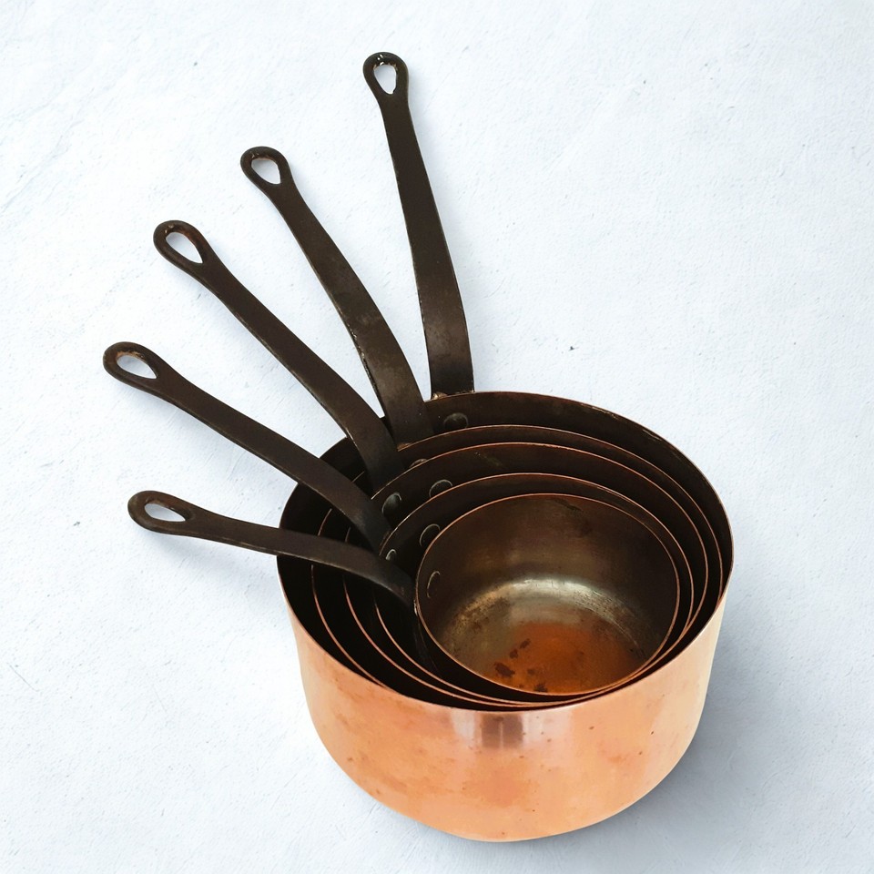 Set of 5 French Copper Pans Heavy Vintage Copper Cookware. Decorative ...