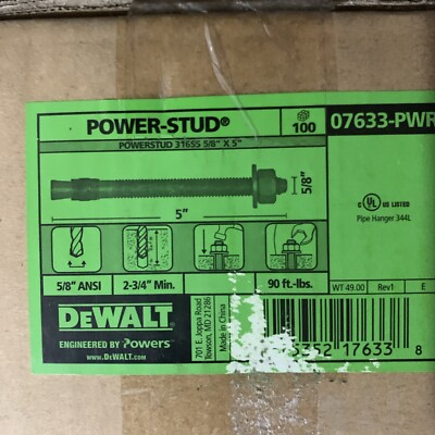 25 Pk Dewalt 5/8” X 5” Power-Stud Wedge Expansion Anchor 316 Stainless ...
