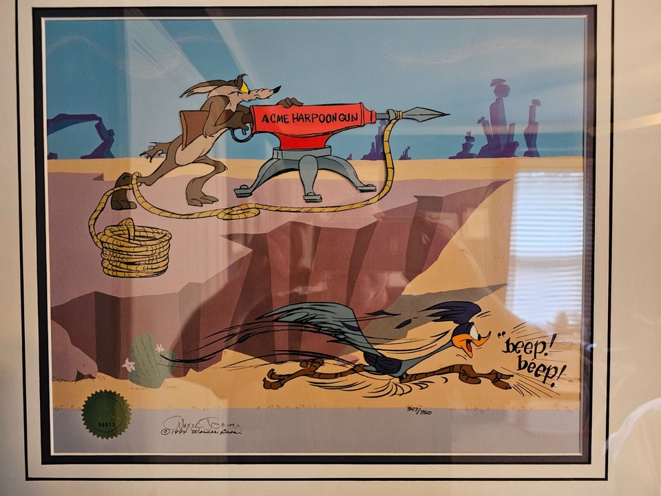 Road Runner Wile E. Coyote:Acme Harpoon Gun Animation Art Cel Signed ...