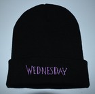 Purple "Wednesday Addams", black embroidered beanie hat, Addams family ...
