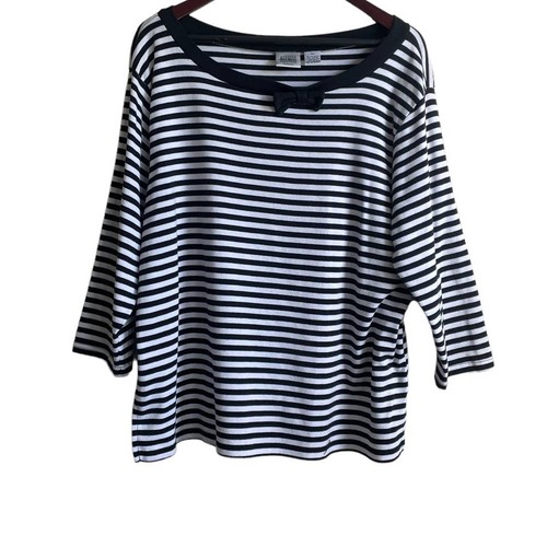Jason Maxwell Top Women 2X Black White Striped Crew Neck 3/4 Sleeve ...