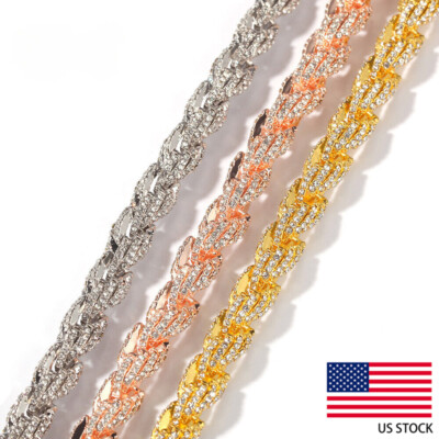 New 9MM Rope Chain For Men Hip Hop Gold Plated Iced Out CZ Chain Women ...