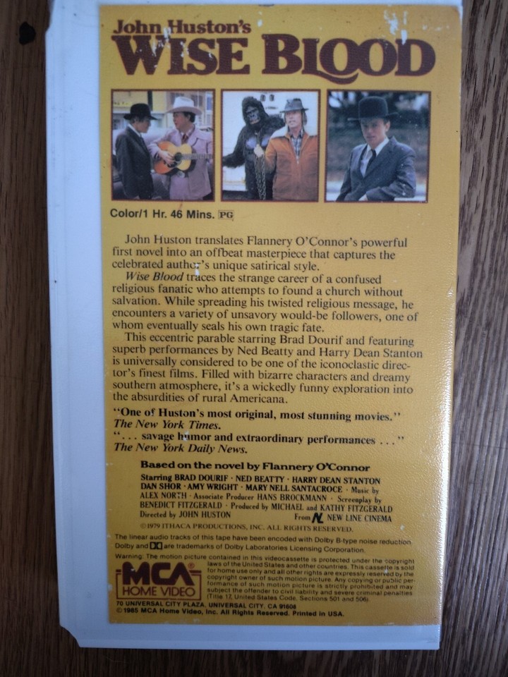 John Huston's Wise Blood VHS 1979 Brad Dourif Classic Rare Comedy ...