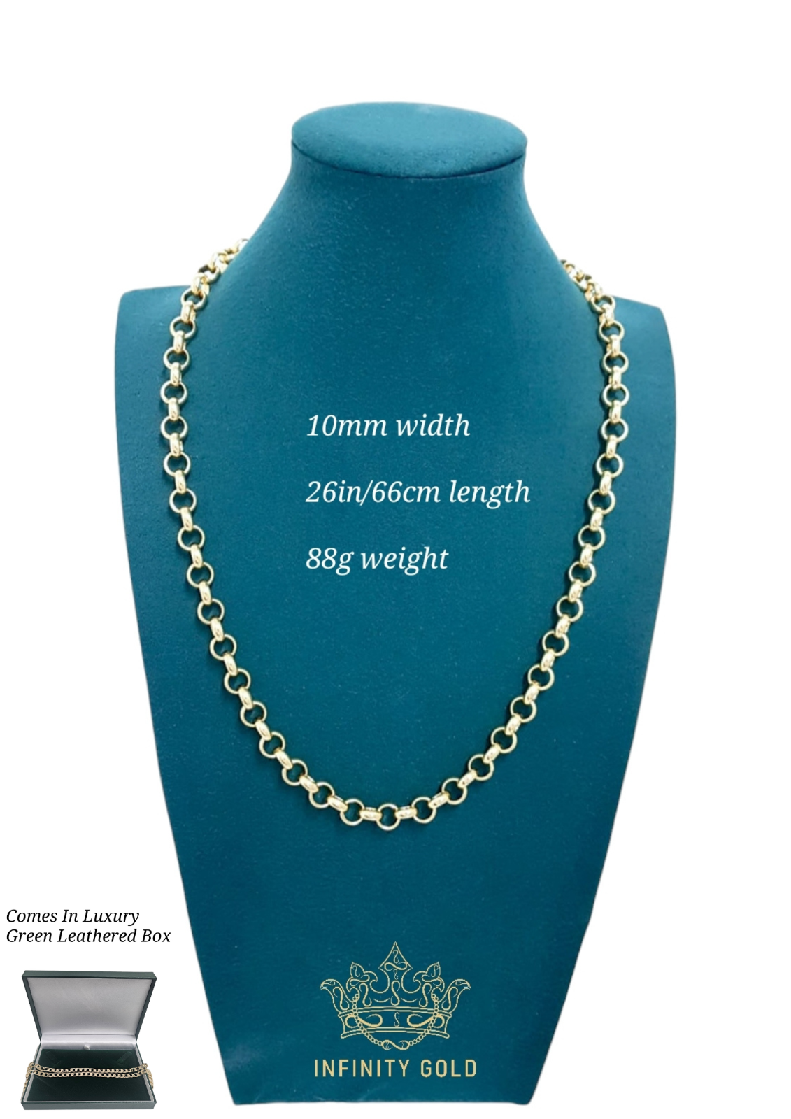 Mens Womens 9ct Gold XP 10mm Smooth Belcher Necklace A+Qlty 18"-30 ...