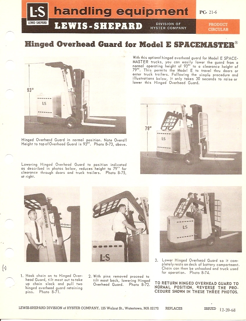 Fork Lift Truck Brochure - Lewis-Shepard - Model E Spacemaster - 5 item ...