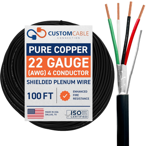 22 AWG 4 Conductor Stranded Shielded Plenum Cable Black CL3P Jacket for ...