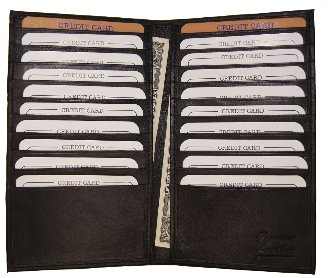 Genuine Leather 20 Slots Long Credit Card Holder with Hide Money Tall Wallet