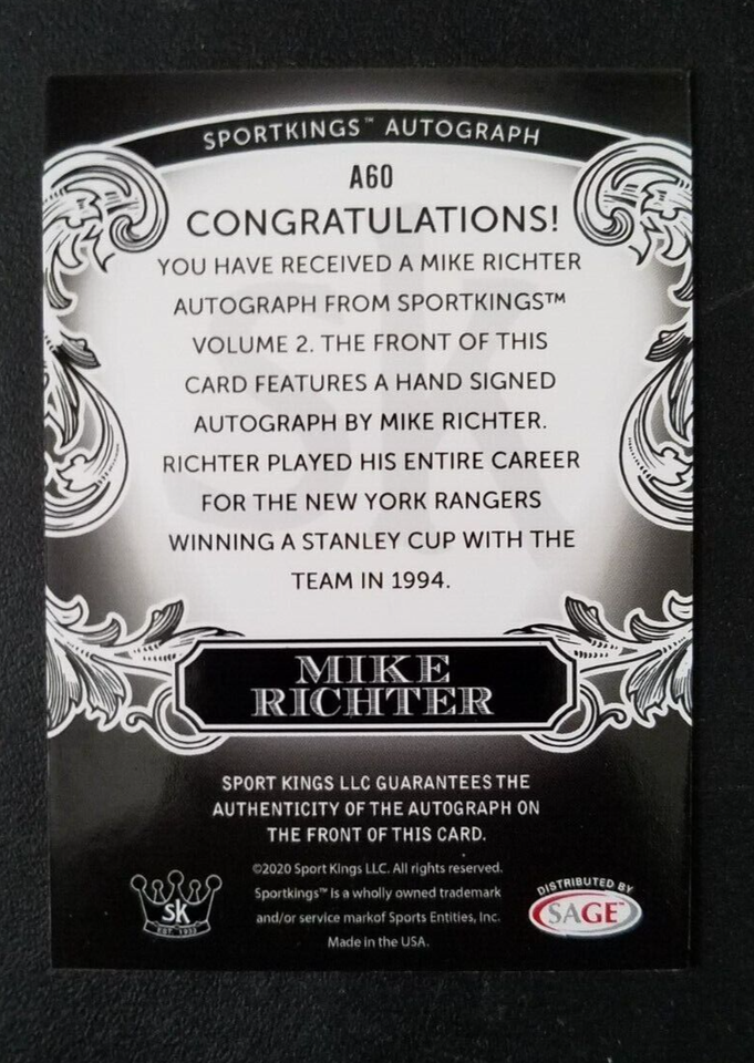 Mike Richter 2020 Sports Kings Autograph #A60 New York Rangers A5 | eBay